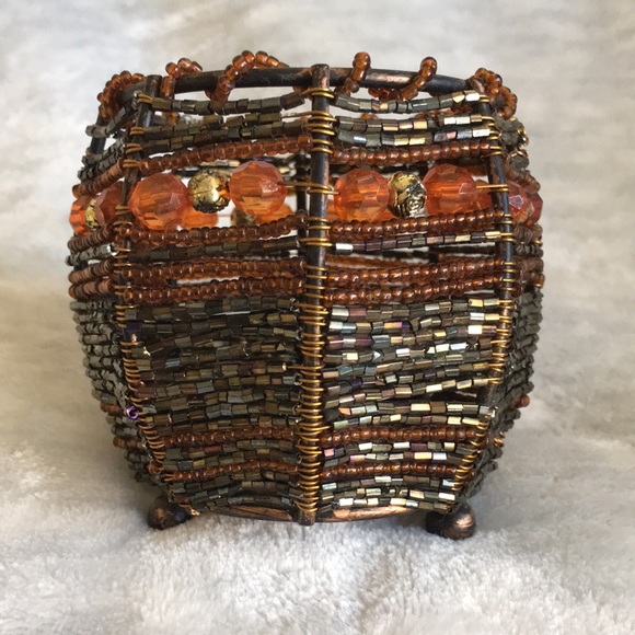 handcrafted | Accents | Harvest Beaded Metal Candle Holder With Two ...